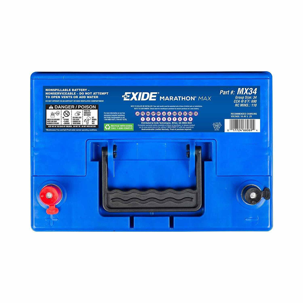 EXIDE MX34 AGM Automotive Battery Group 34 CORE FEE Included Parts exide-mx34-agm-automotive-battery-group-34-core-fee-included-parts